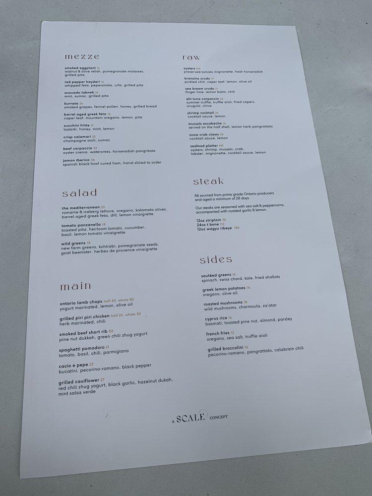 Menu at Toronto Beach Club, Toronto