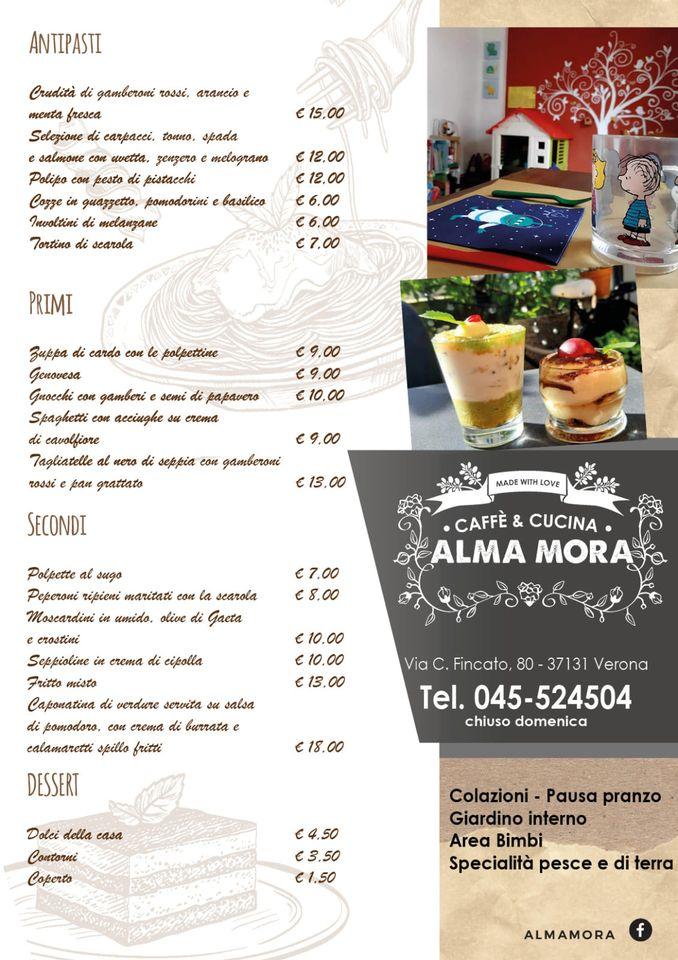 Menu at Alma Mora pub & bar, Verona, Via Colonnello Giovanni Fincato