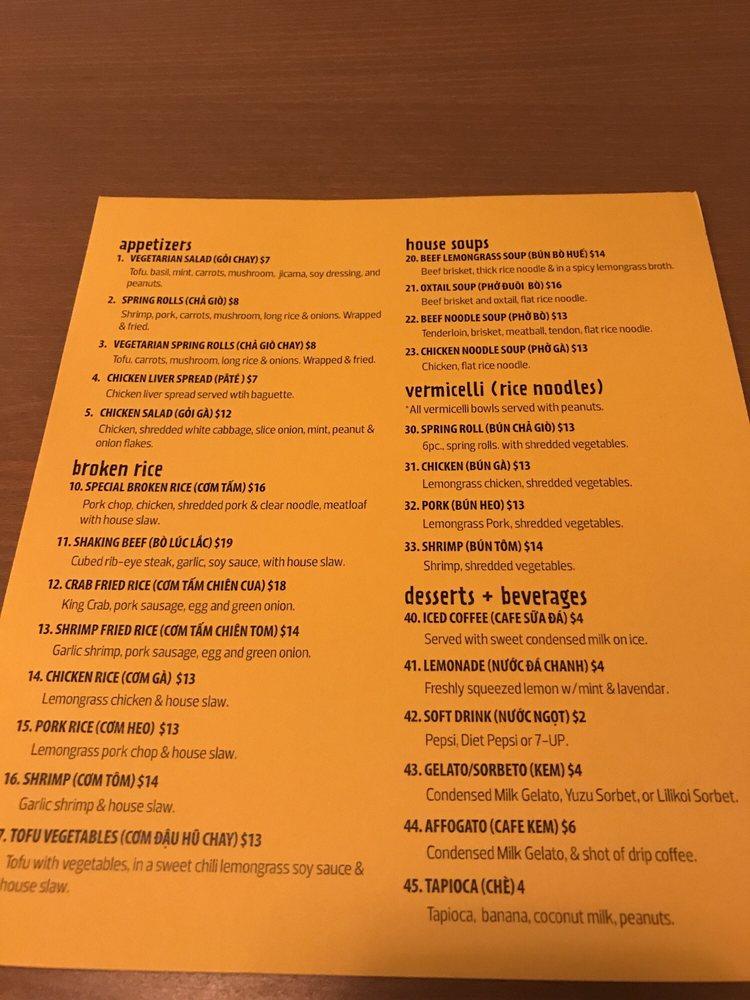 Menu at Broken Rice desserts, Honolulu