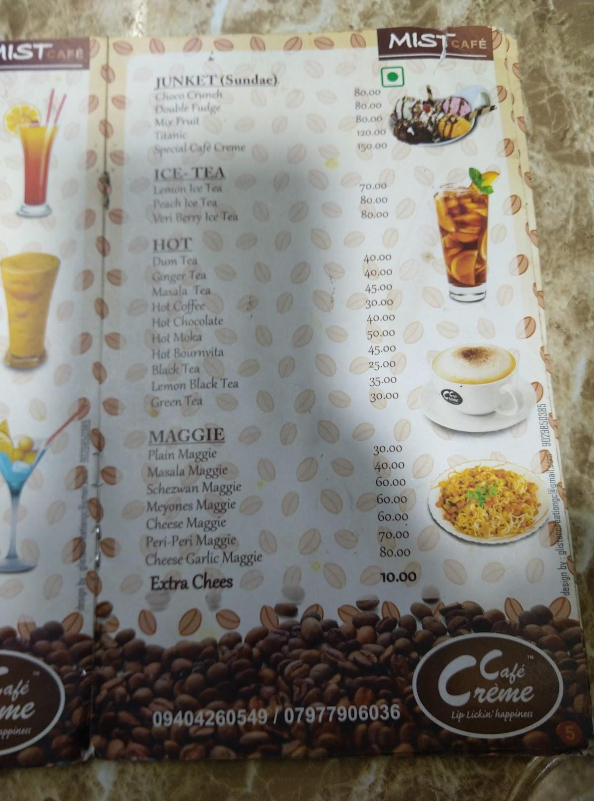 Menu at Mist Cafe ( Cafe Creme), Navi Mumbai, 13 shree ram krupa CHS