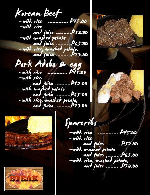 Menu at Steak 101 steakhouse, Manila, The Square