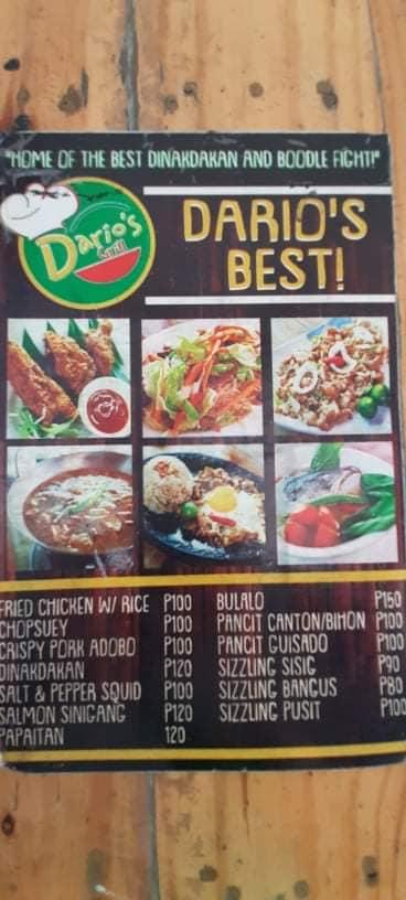 Menu at Dario's Grill restaurant, Manila