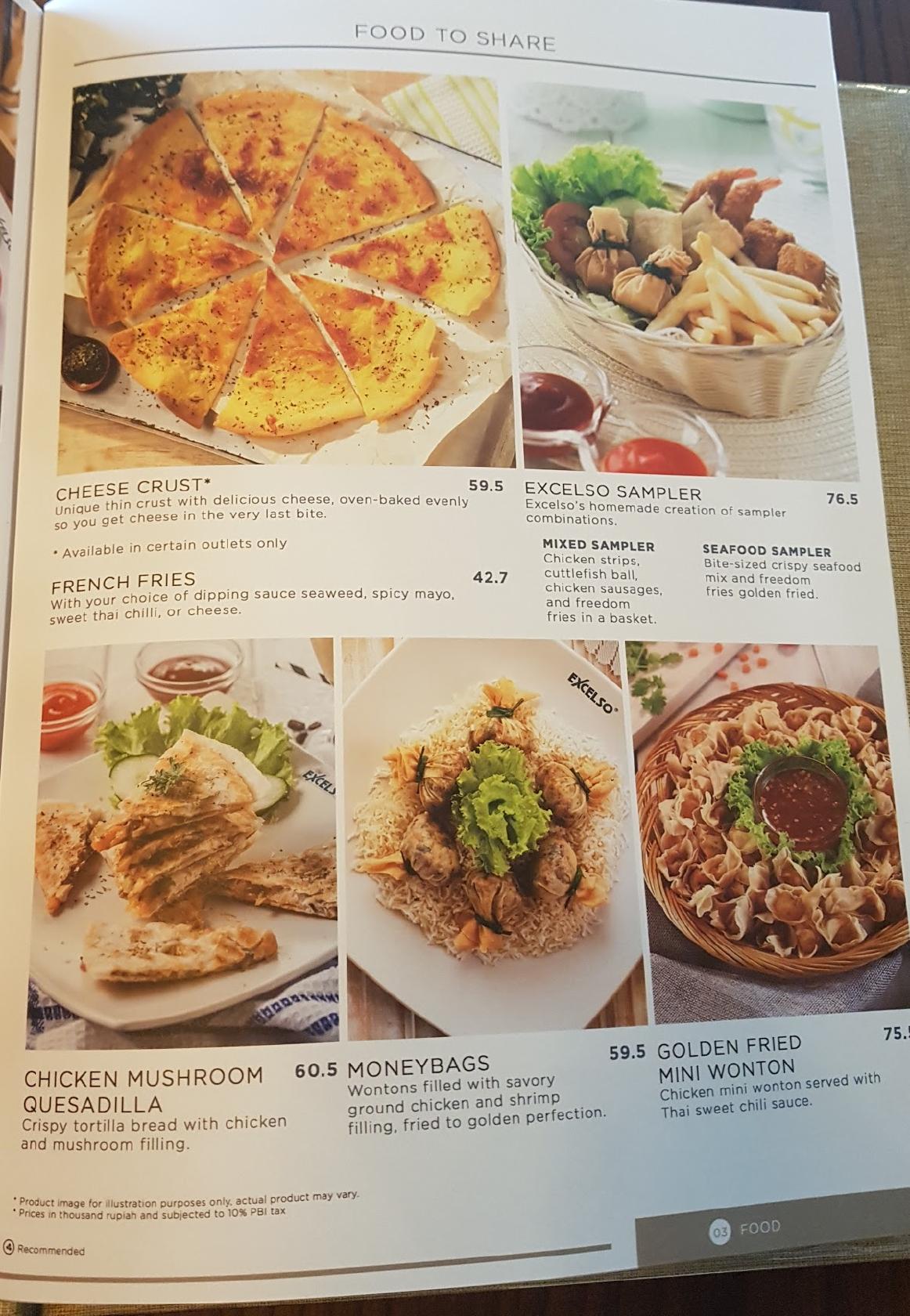 Menu at Excelso - SUB Jemursari, Surabaya, Jl. Raya Jemursari No.246
