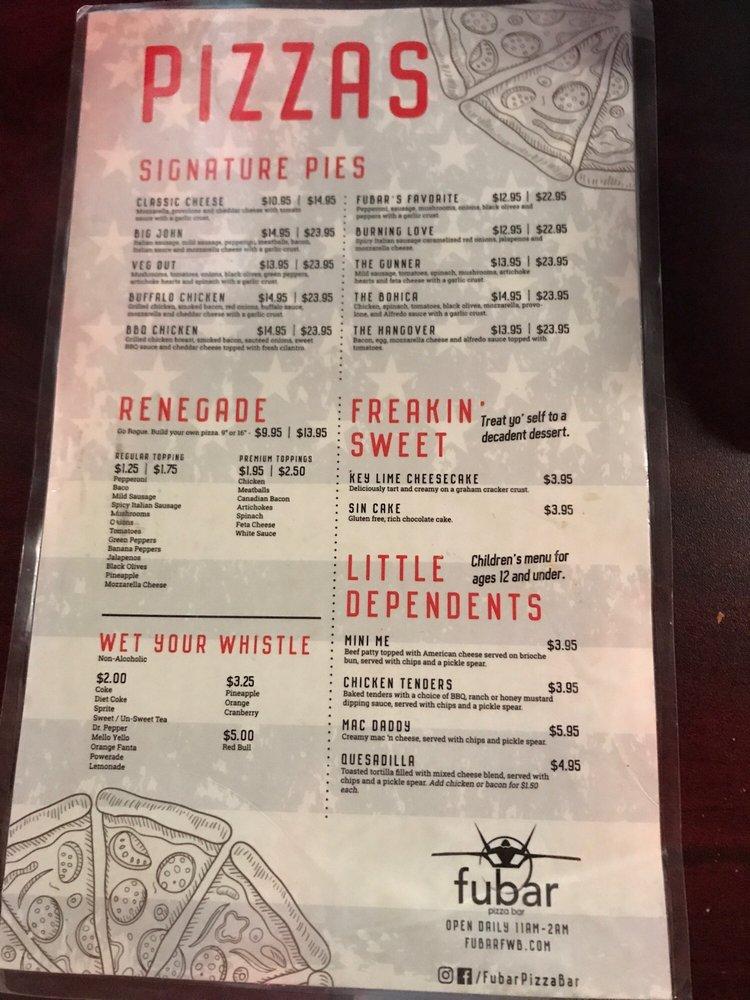 Menu at FUBAR Pizza Bar, Fort Walton Beach