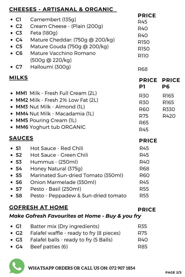 Menu at Gofresh Café and Juice Bar, Outer West Durban