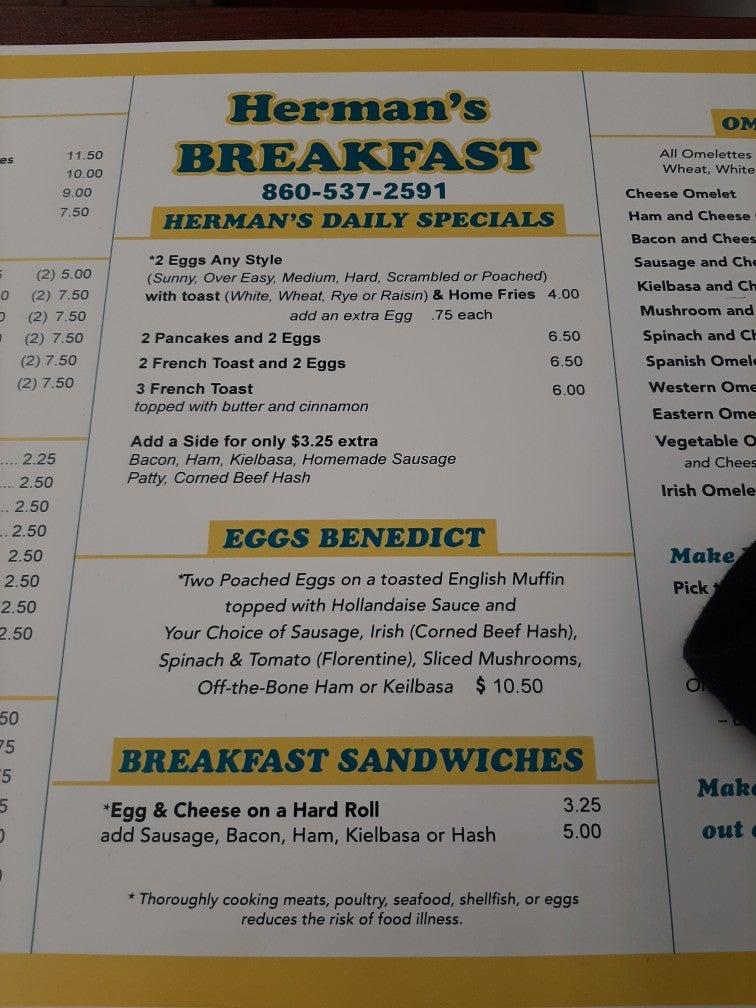 Menu at Herman's Drive-In restaurant, Colchester