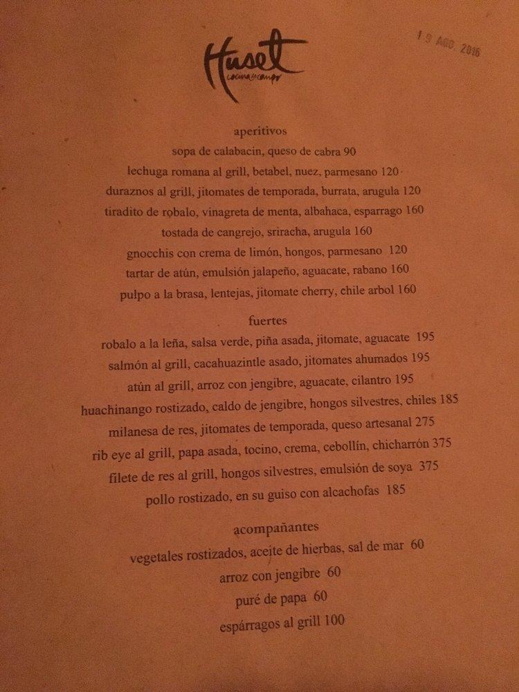 Carta de pizzería Huset, Ciudad de México
