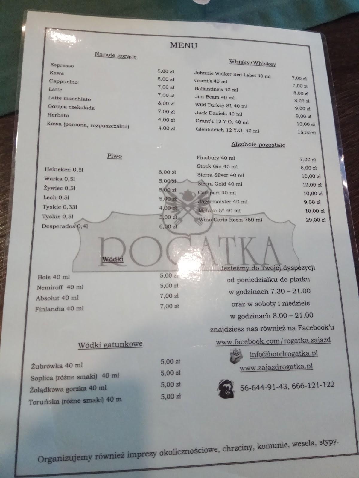 Menu at Zajazd Rogatka restaurant, Rogówko, Rogówko 39A
