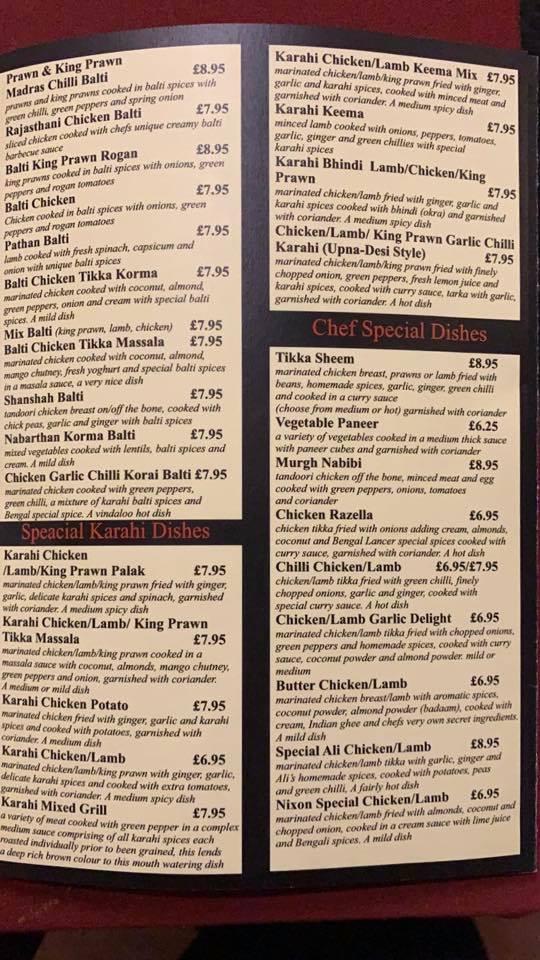 Menu at Bengal Lancer restaurant, Withernsea