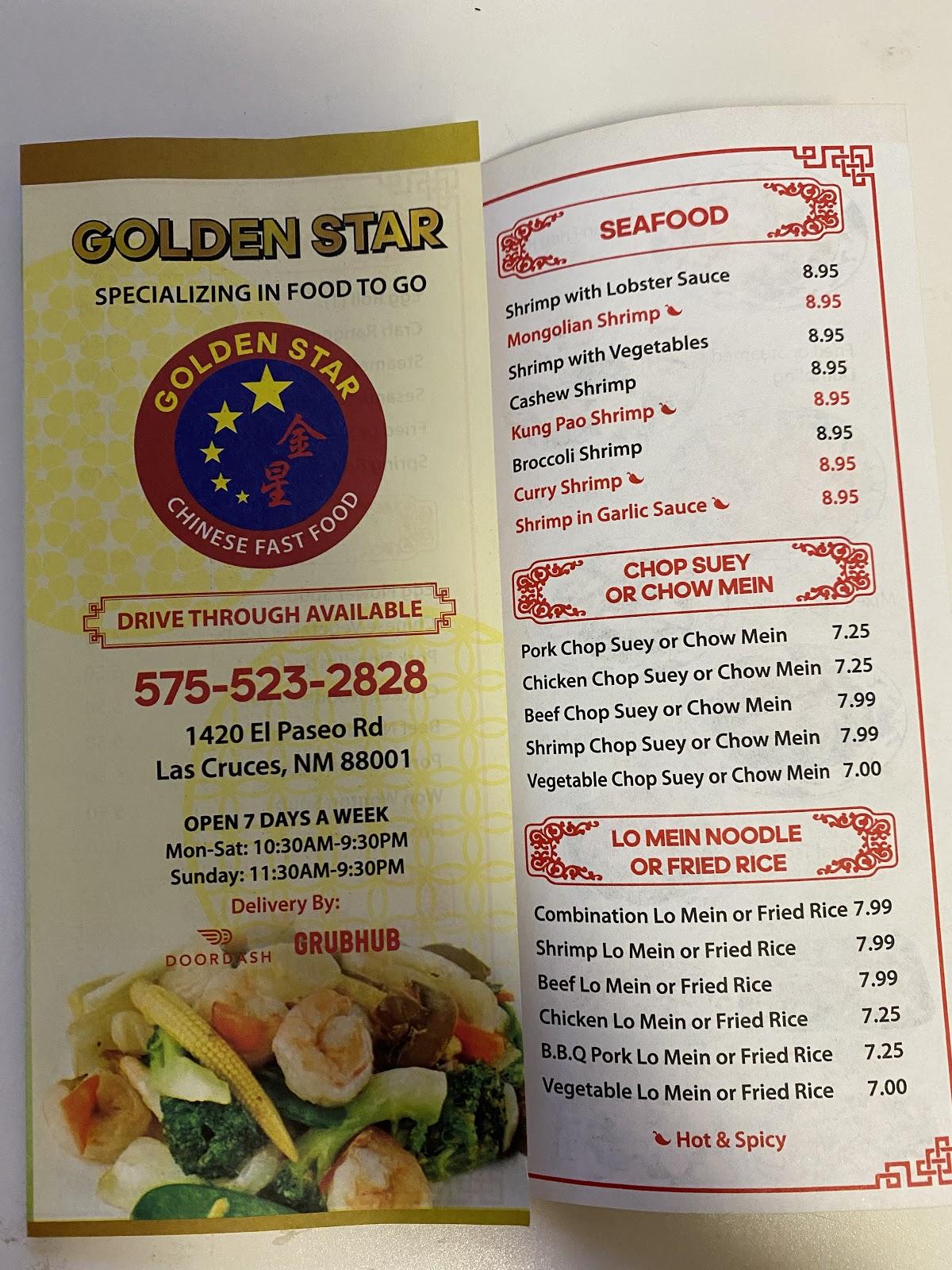 Menu at Golden Star restaurant, Las Cruces