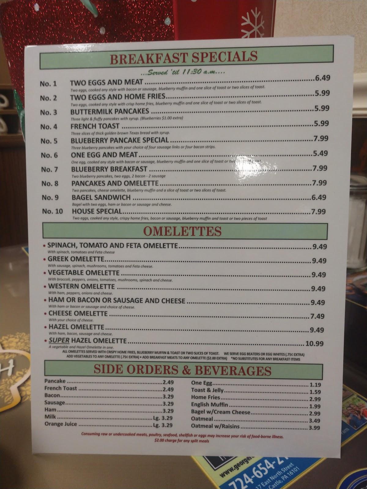 Menu at Hazel's Restaurant, New Castle