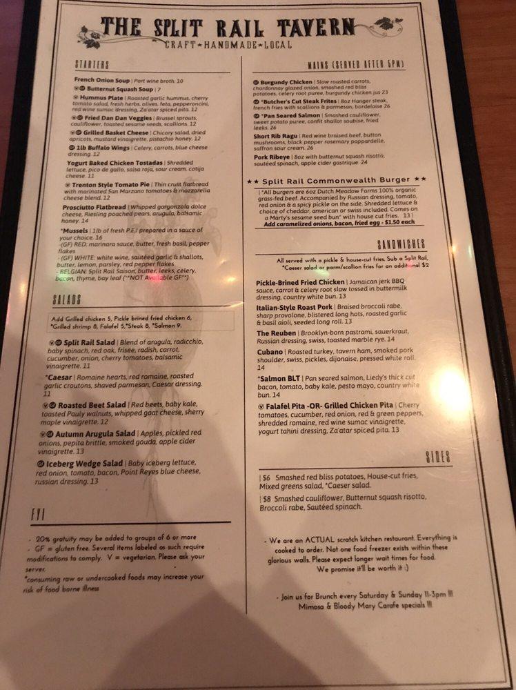 Menu at Split Rail Tavern pub & bar, West Chester