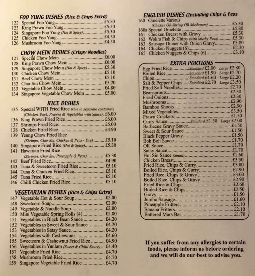 Menu at Wok's Cooking fast food, Altrincham