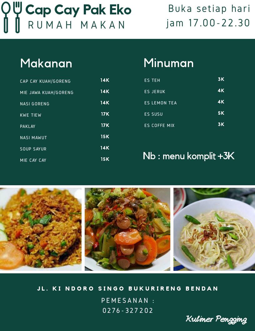 Menu at Cap Cay Pak Eko restaurant, Ngaru Aru