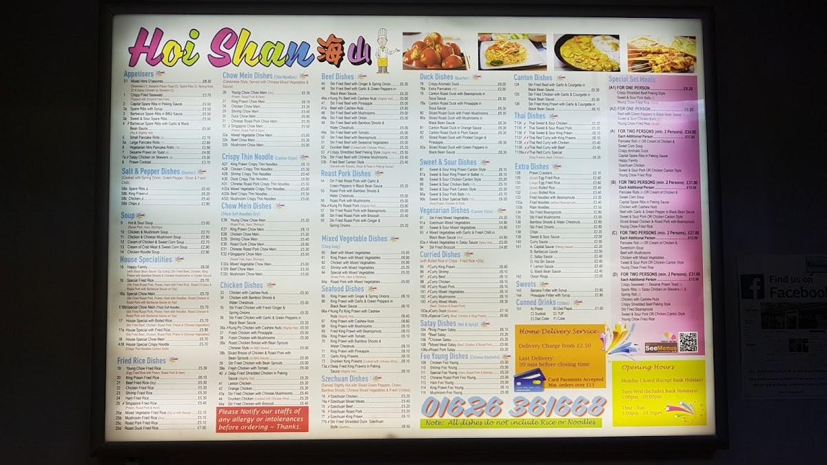 Menu at Hoi Shan fast food, Newton Abbot
