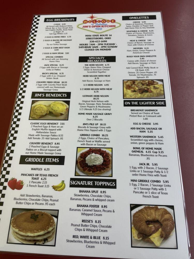 Menu at Jim's Open Kitchen Too restaurant, Streetsboro