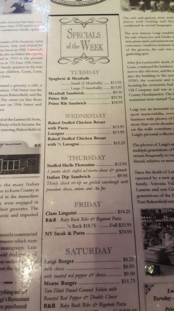 Menu at Luigi's Restaurant and Delicatessen, Bakersfield