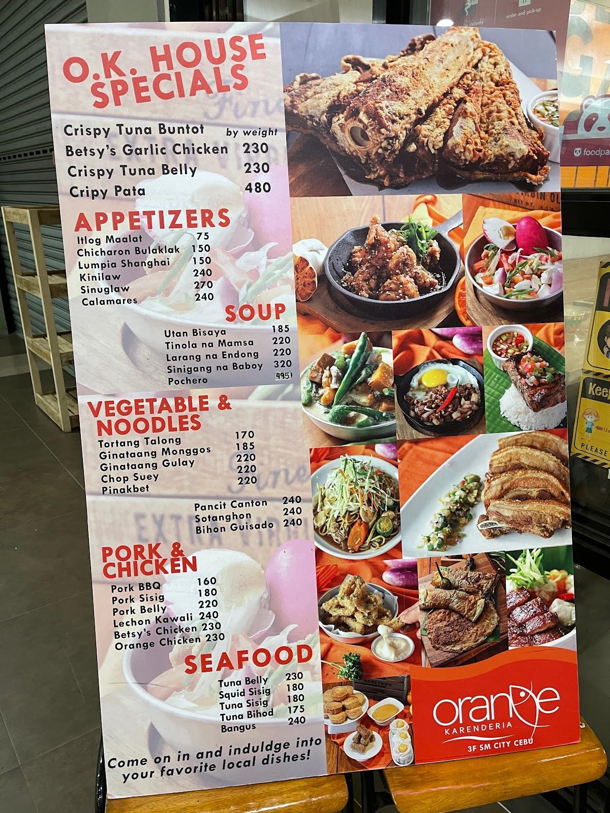 Menu at Orange Karenderia - SM City Cebu restaurant, Cebu City