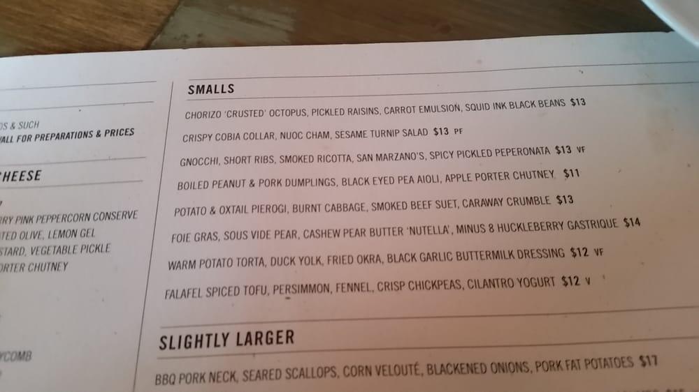 Menu at Rooster & the Till restaurant, Tampa