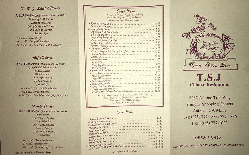 Menu at Tao San Jin restaurant, Antioch, 5867 Lone Tree Wy
