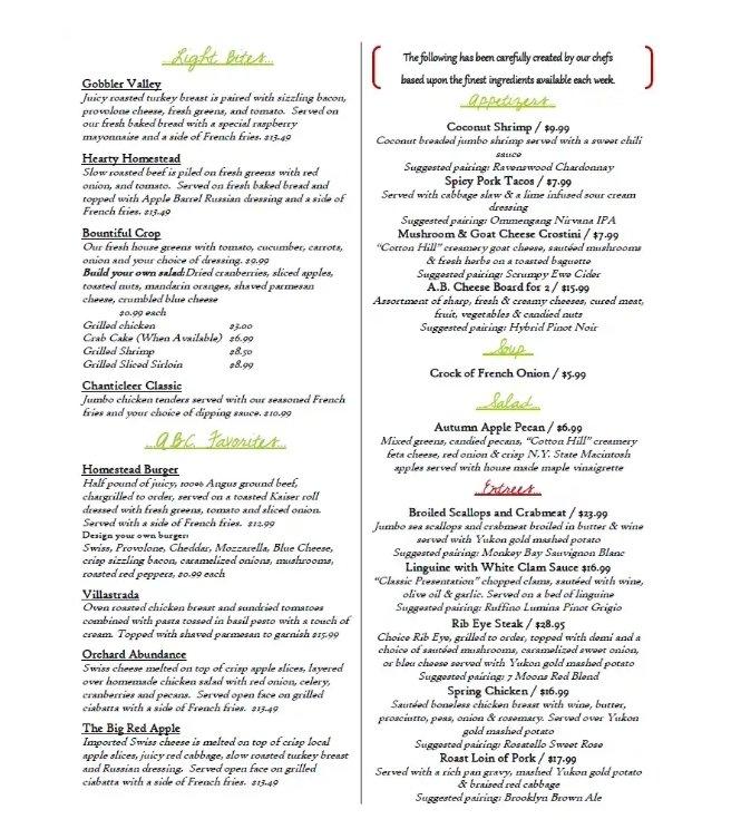 Menu at Apple Barrel Store + Cafe, Schoharie, 115 NY-30A