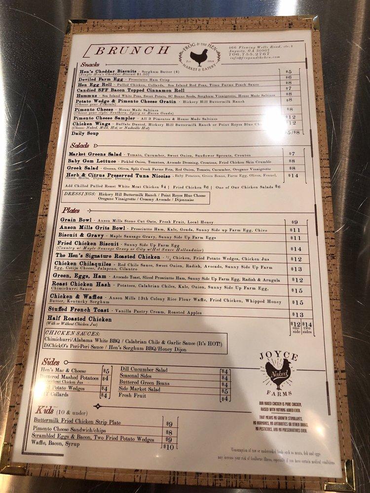 Menu at Frog & the Hen restaurant, Augusta