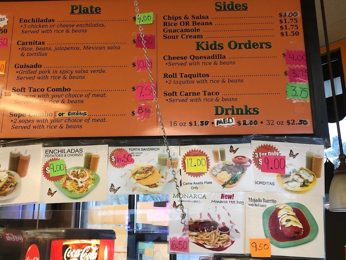 Menu at Monarca Mexican Grill restaurant, Salem