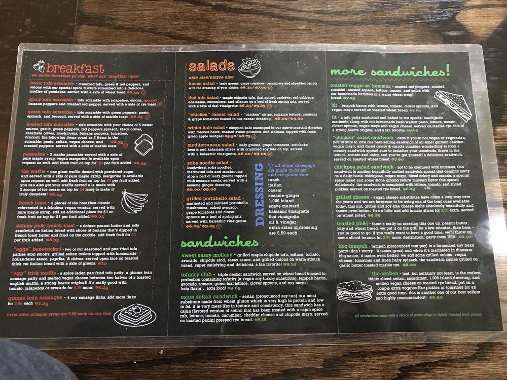 Menu at Strong Hearts cafe, Syracuse, 315 Irving Ave