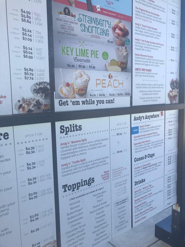 Menu at Andy's Frozen Custard desserts, Tulsa, S Yale Ave