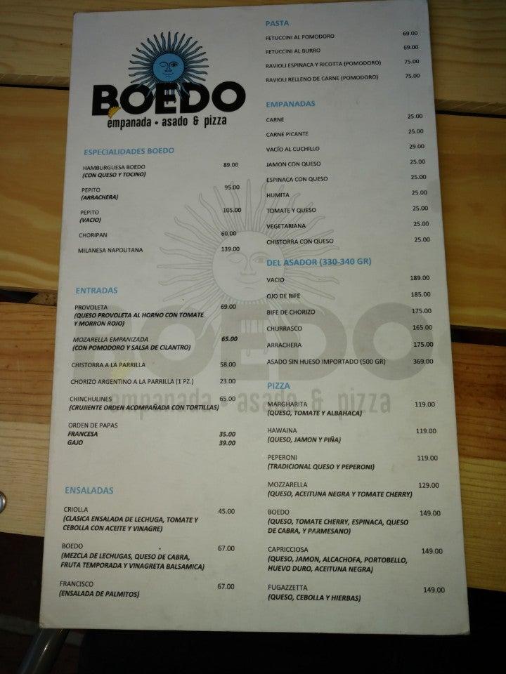 Menu at Boedo steakhouse, Guadalajara