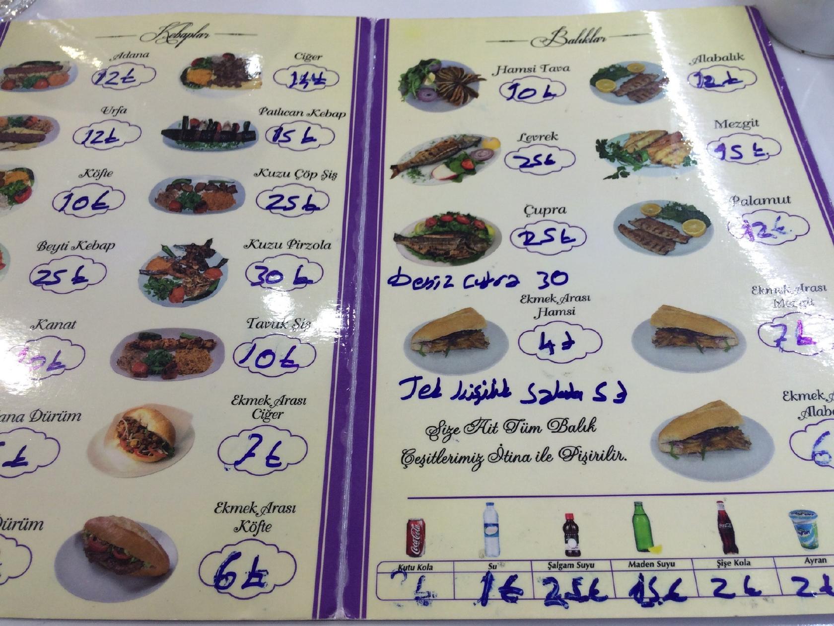 Menu at Coşkun Balık Evi, Afyonkarahisar