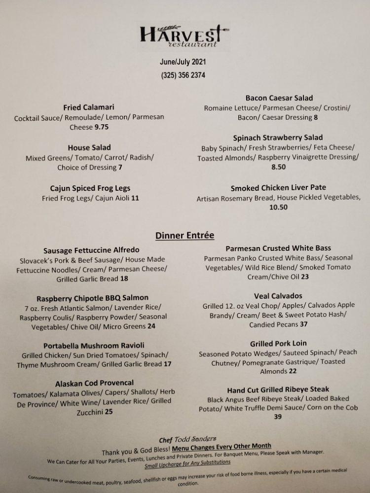 Menu at Harvest La Crêperie restaurant, Comanche