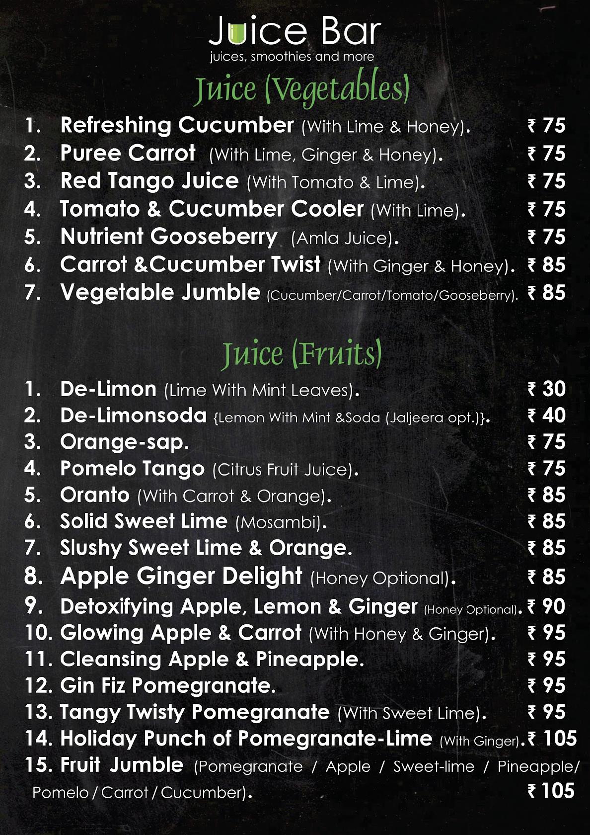Menu At Juice Bar Agartala Menu At Juice Bar Agartala