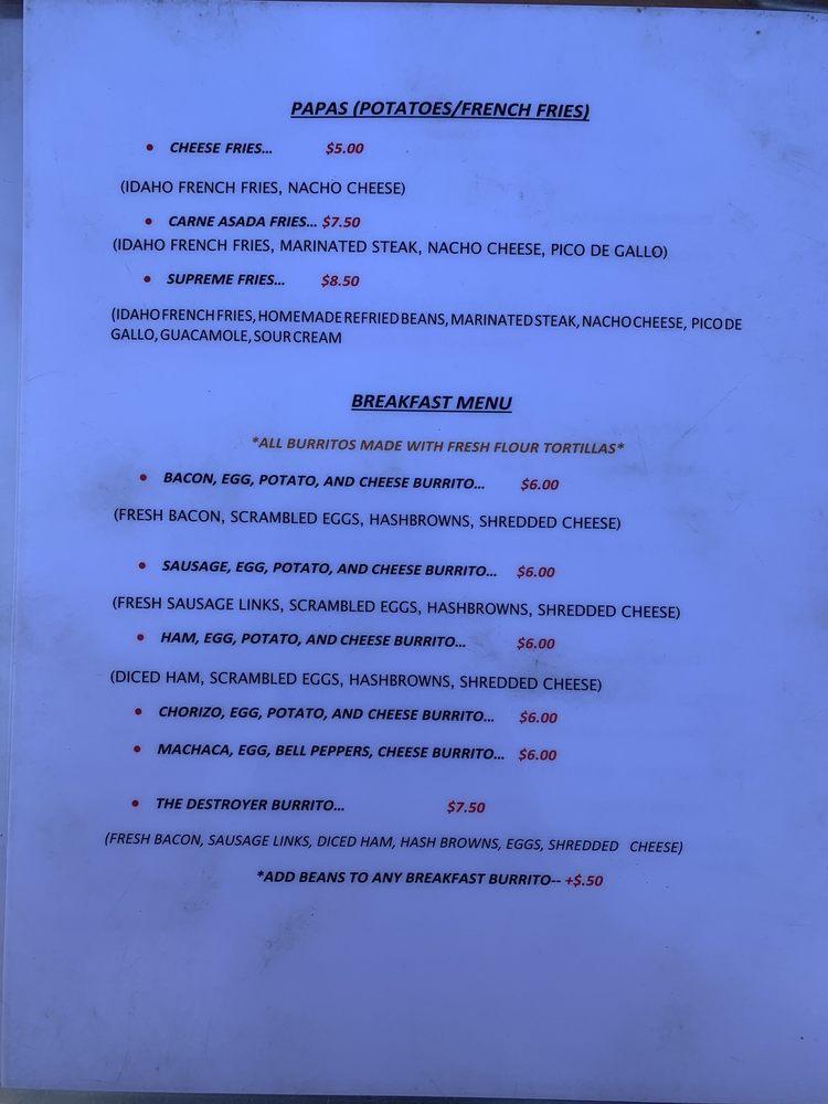 Menu at Pablo's Tacos LLC restaurant, Nampa