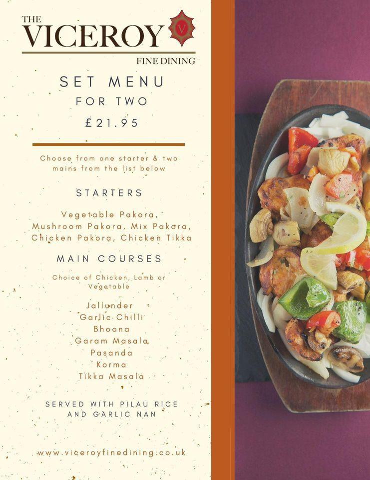 Menu at The Viceroy Fine Dining restaurant, Dunfermline