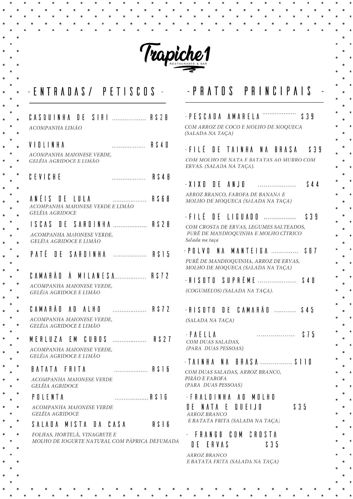 Menu at Trapiche 1 restaurant, Imbé