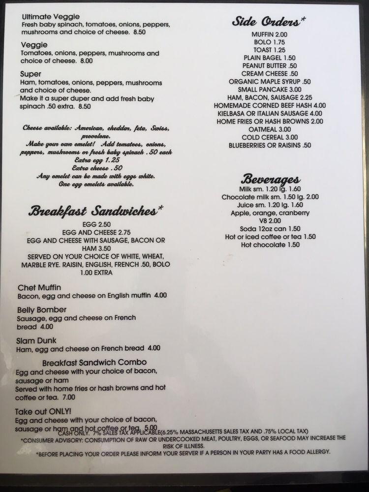 Menu at Chet's Diner restaurant, Northborough