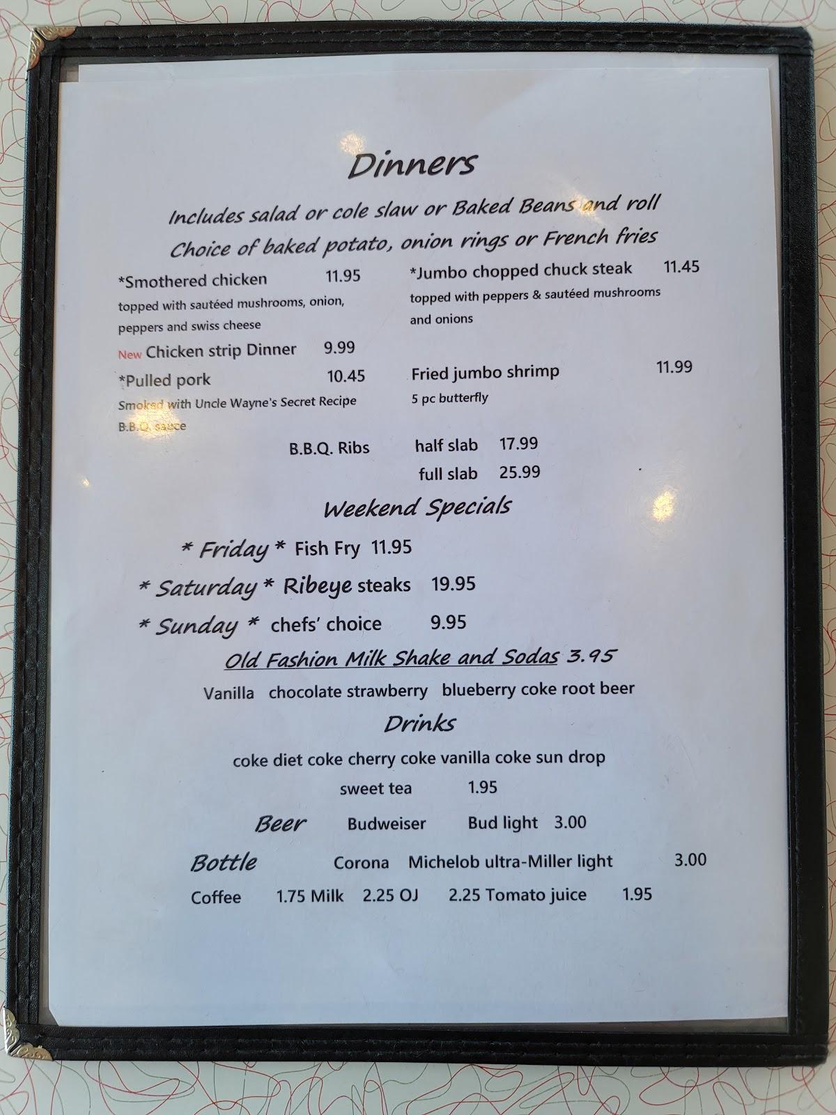 Menu at Dixie Lee Diner restaurant, Monteagle