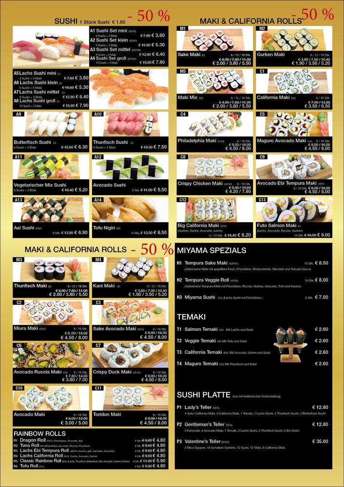 Menu at Miyama restaurant, Vienna
