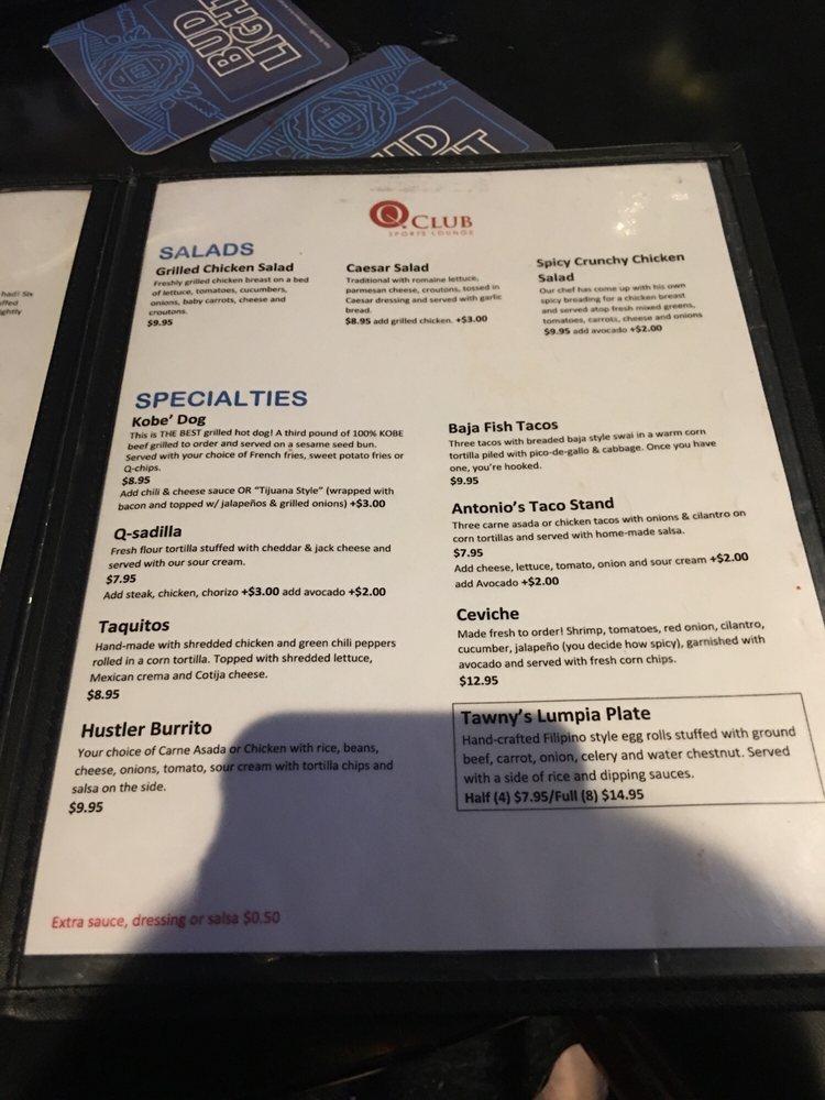 Menu at Q Club Oxnard, Oxnard