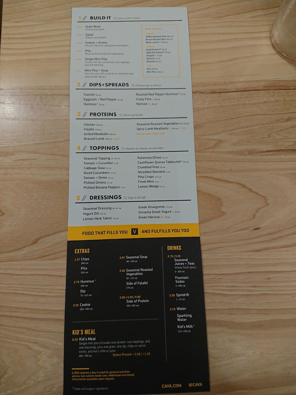 Menu at CAVA restaurant, Pasadena