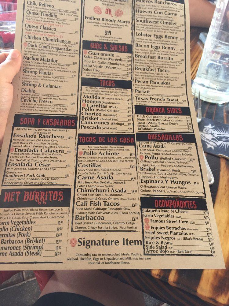 Menu at Calaveras Cantina pub & bar, Jupiter