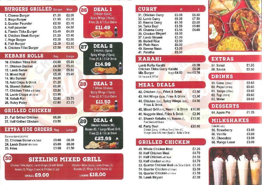Menu at Chixys Grill fast food, Hayes