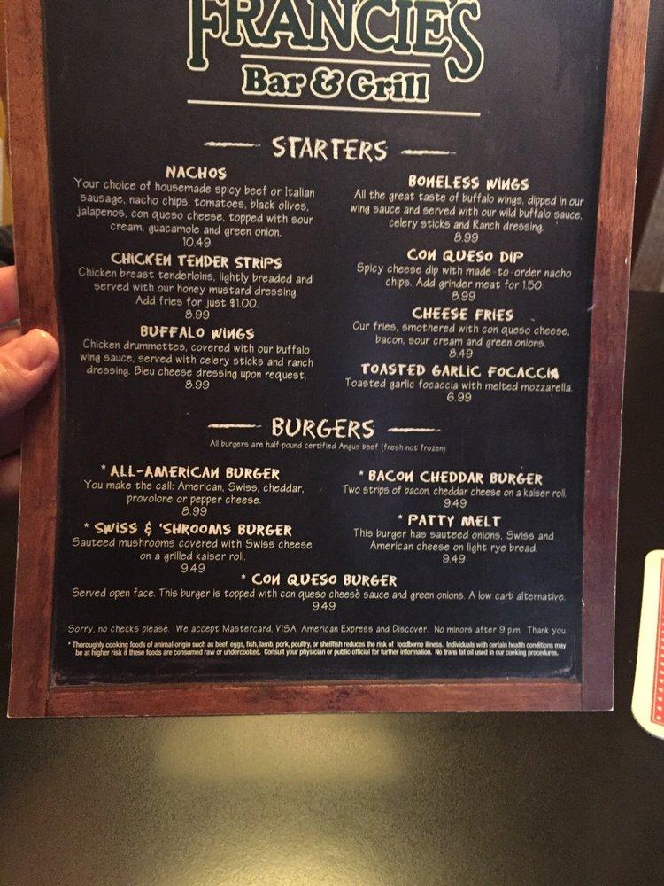 Menu at Francies pub & bar, Des Moines