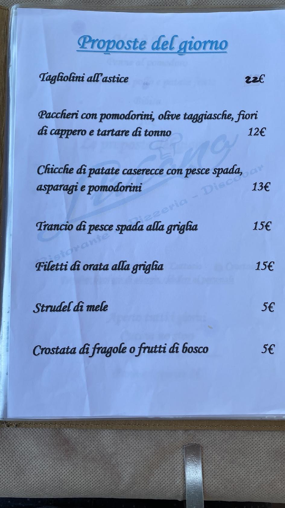 Menu da Liviana Ristorante Pizzeria Discobar, Sirmione