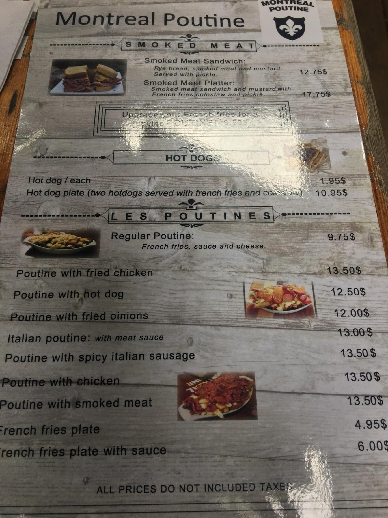 Menu at Montréal poutine restaurant, Montréal, 181 Rue Saint-Paul E