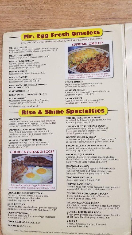 Menu at Mr. Egg restaurant, Denver
