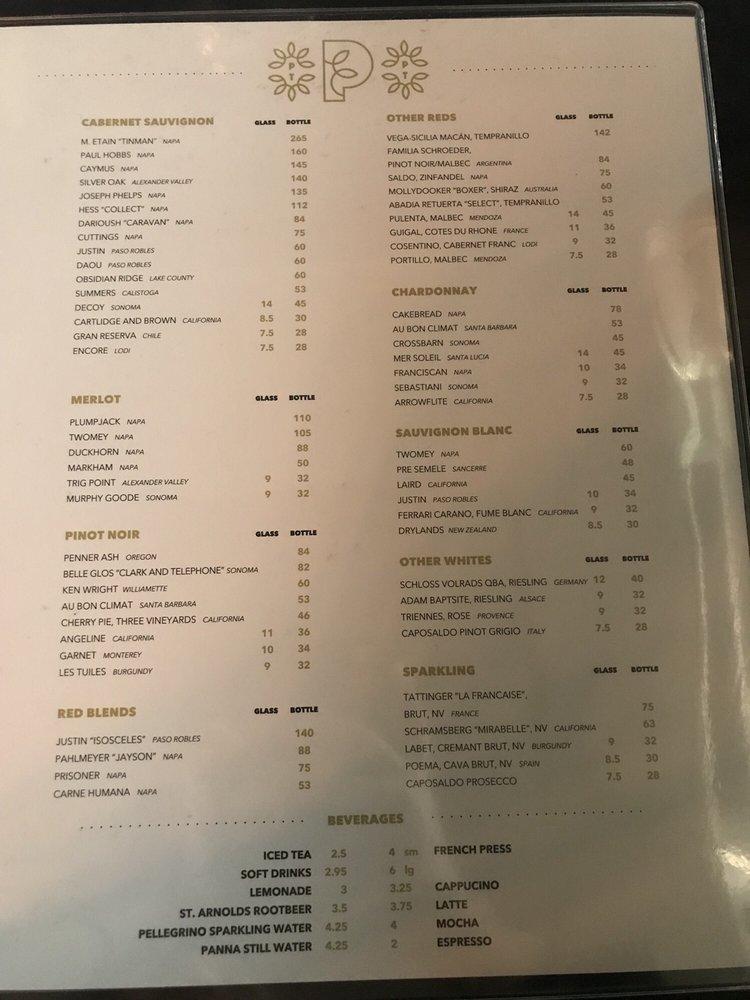Menu at Park Tavern restaurant, El Paso