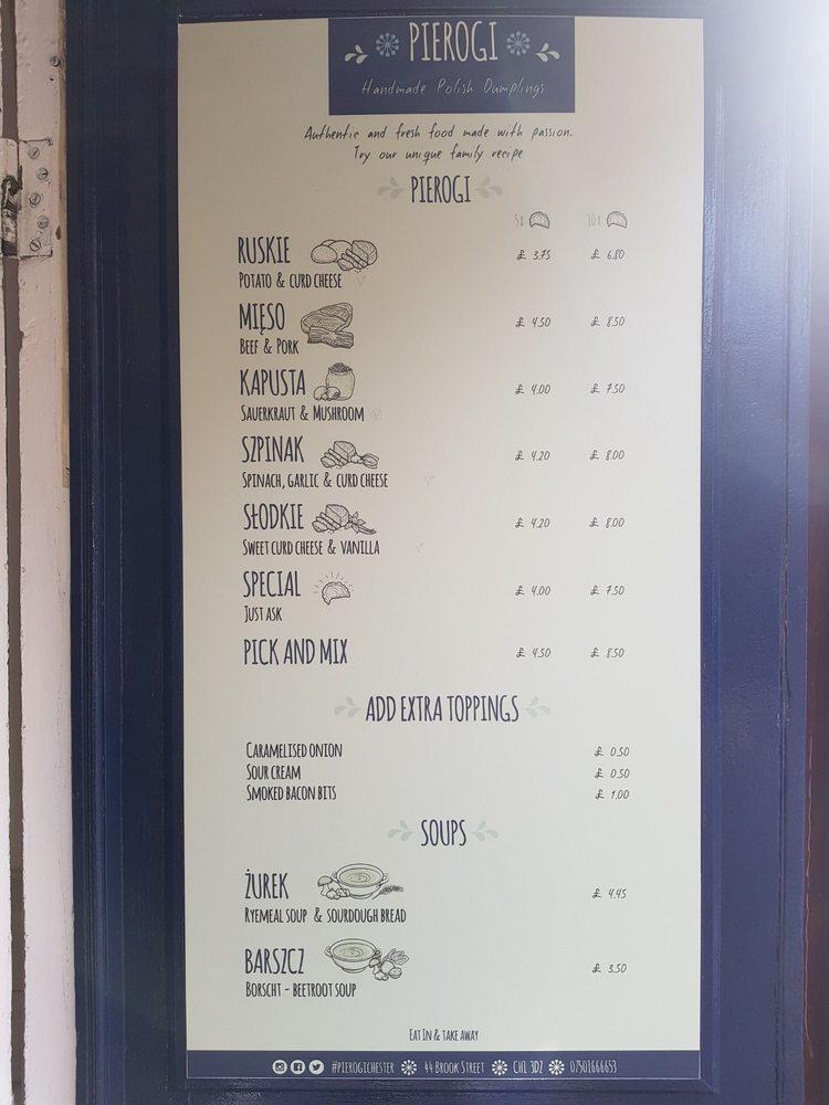 Menu at Pierogi Handmade Polish Dumplings restaurant, Chester