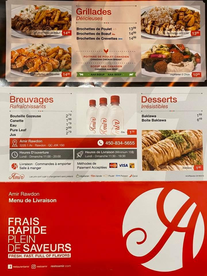 Menu at Restaurant Amir Rawdon, Rawdon